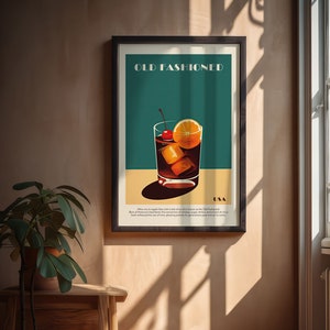 Old Fashioned Print, Cocktail Printable, Old Fashioned Cocktail, Wall ...