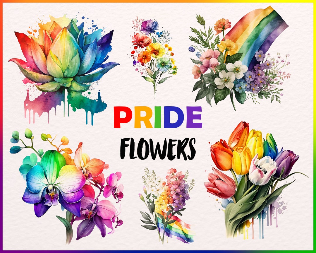 PRIDE MONTH, 13 Pride Watercolor Flowers, Png, LGBTQA, Watercolor ...