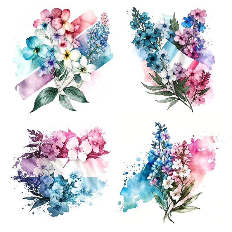 Transgender Flag Watercolor Flowers, PNG, 10 Files, Transgender, Pride ...