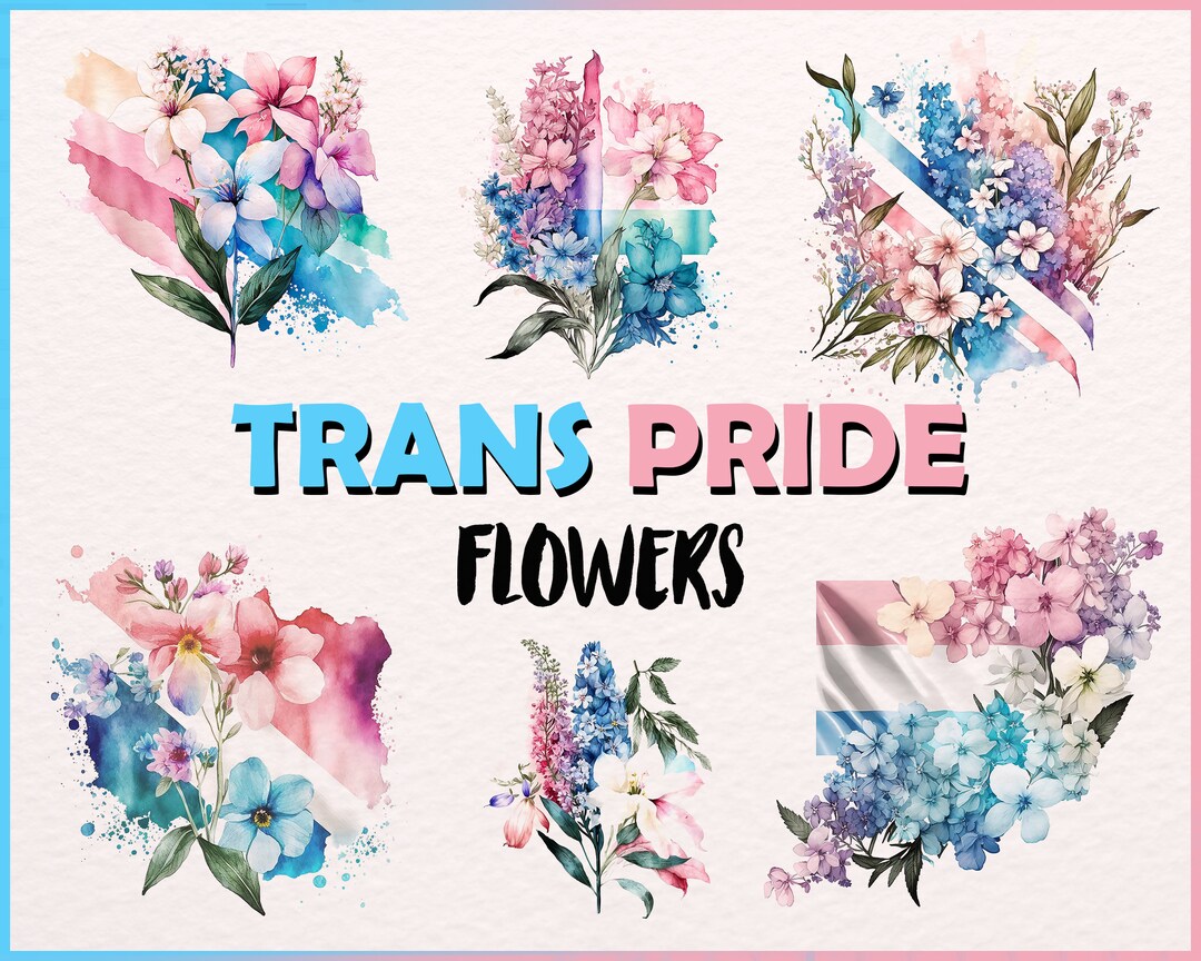 Transgender Flag Watercolor Flowers, PNG, 10 Files, Transgender, Pride ...