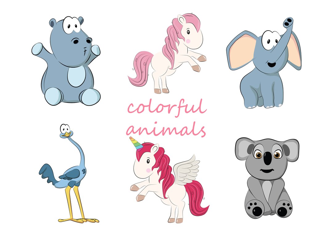 Colorful Animals Graphics SVG Animals Clipart PNG Graphic - Etsy