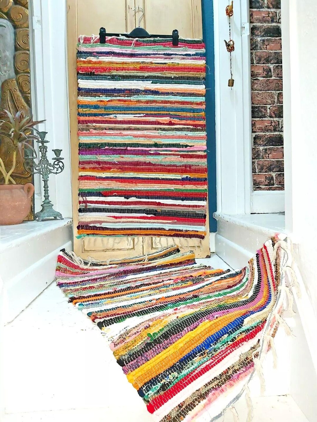 A Pair of Dari Handwoven Chindi Rugs From India 56cm X 96cm - Etsy