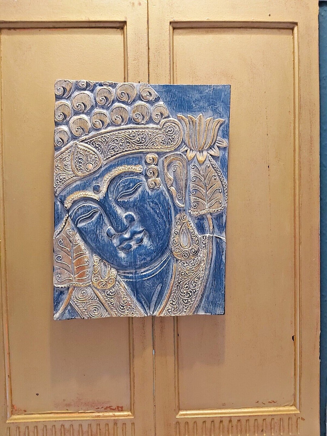 Hand Carved Solid Wood Hand Painted Buddha Screen/plaque 40cm X 30cm - Etsy