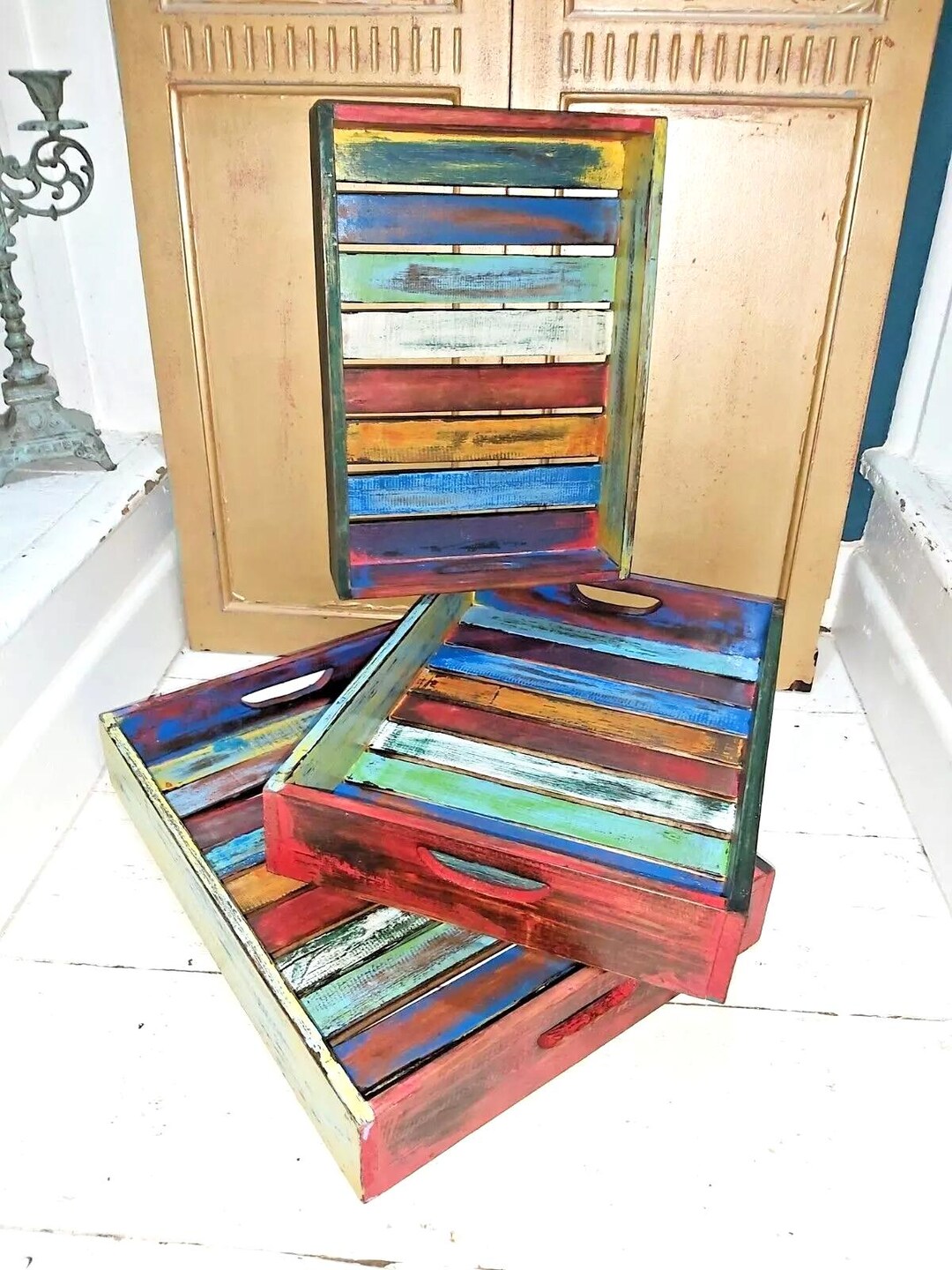 Set of Three Solid Wood Rustic Trays - Etsy