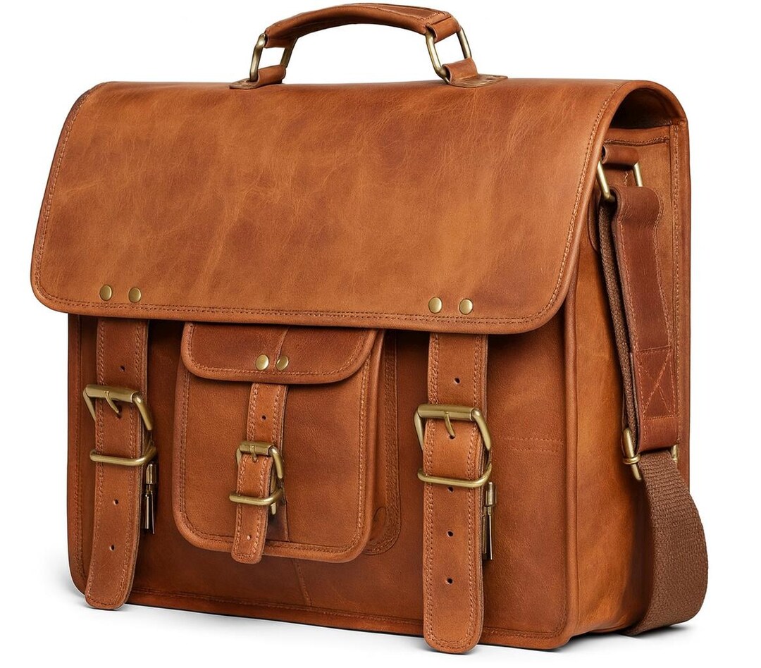 Personalized Leather Laptop Messenger Bag: Monogrammed Crossbody ...