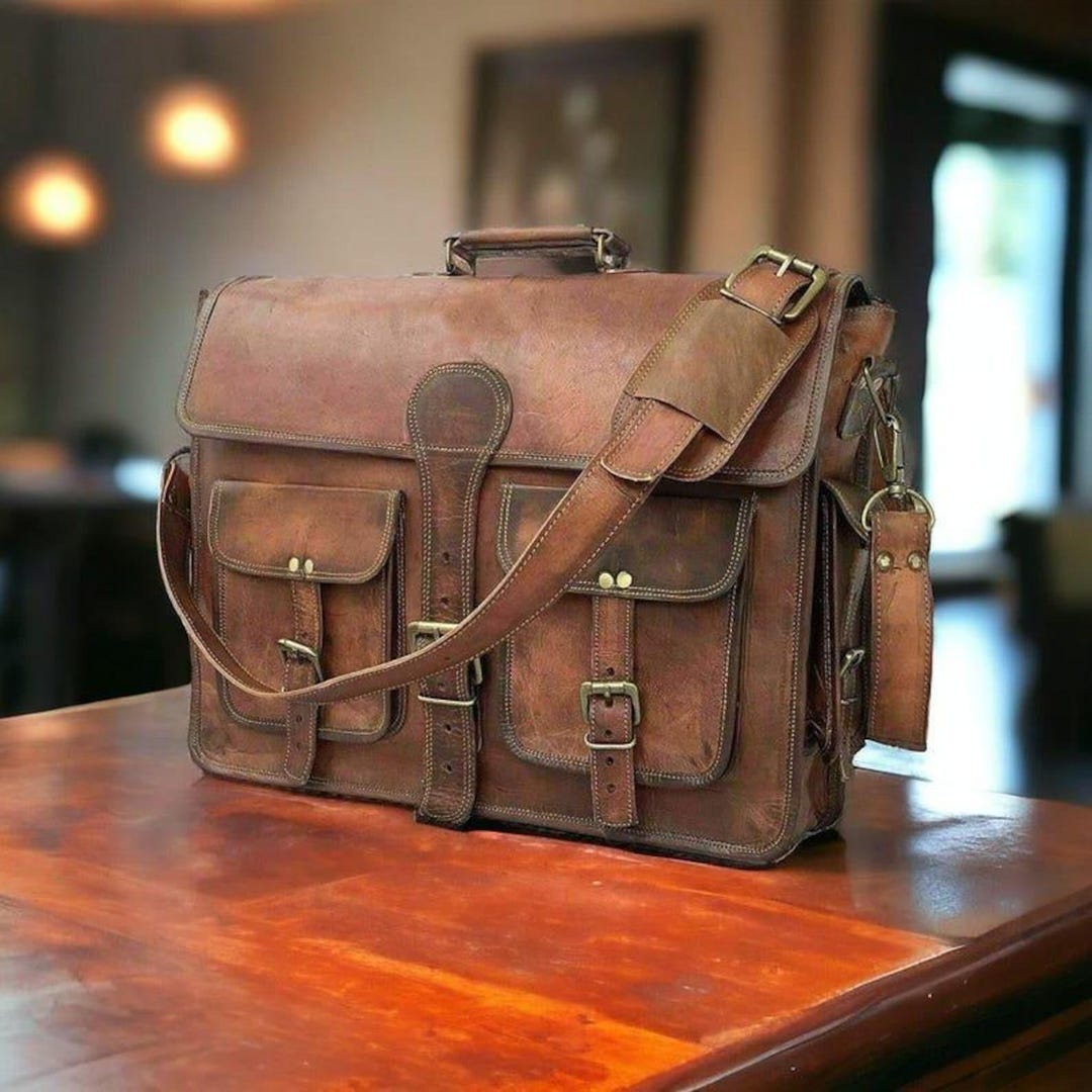 Personalized Leather Laptop Messenger Bag: Monogrammed Crossbody ...