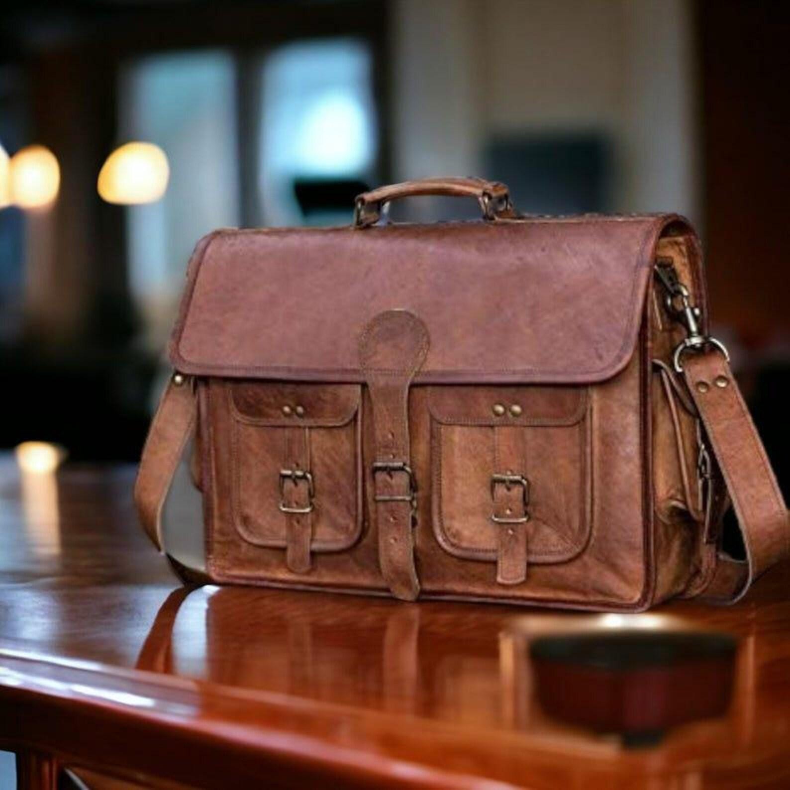 Personalized Leather Laptop Messenger Bag: Monogrammed Crossbody ...