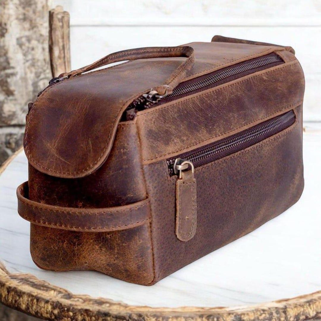 Personalized Leather Dopp Kit: Anniversary Gift for Him (10"l X 5"w X 4 ...
