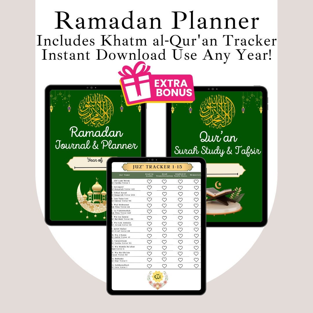 Ramadan Bundle Planner and Journal, Quran Study Tracker, Khatm Al-qur ...