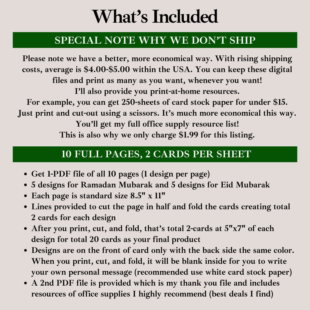 20 Printable Ramadan and Eid Mubarak Cards Size 5x7, Instant Download ...