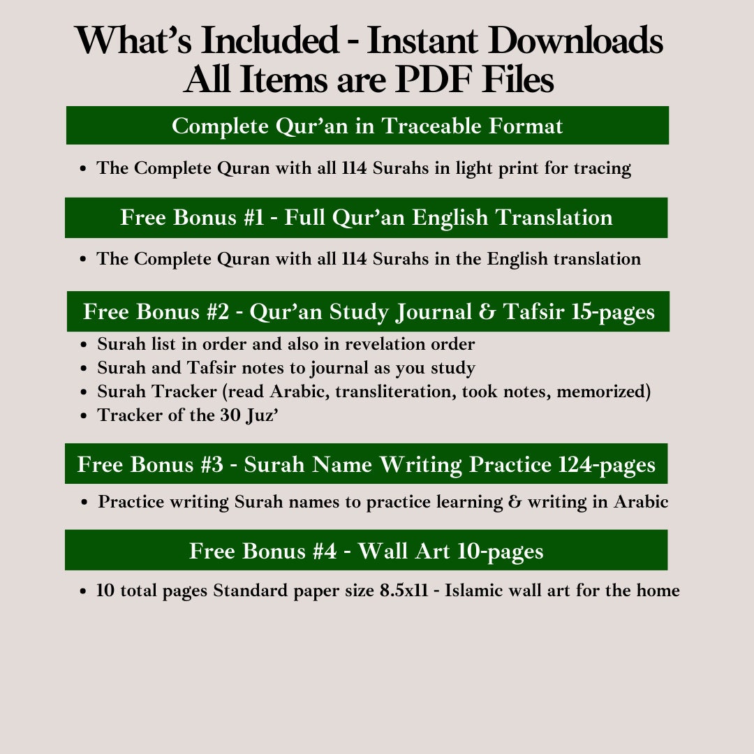 Full Quran Traceable PDF: English Translation, Study Journal, Surah ...