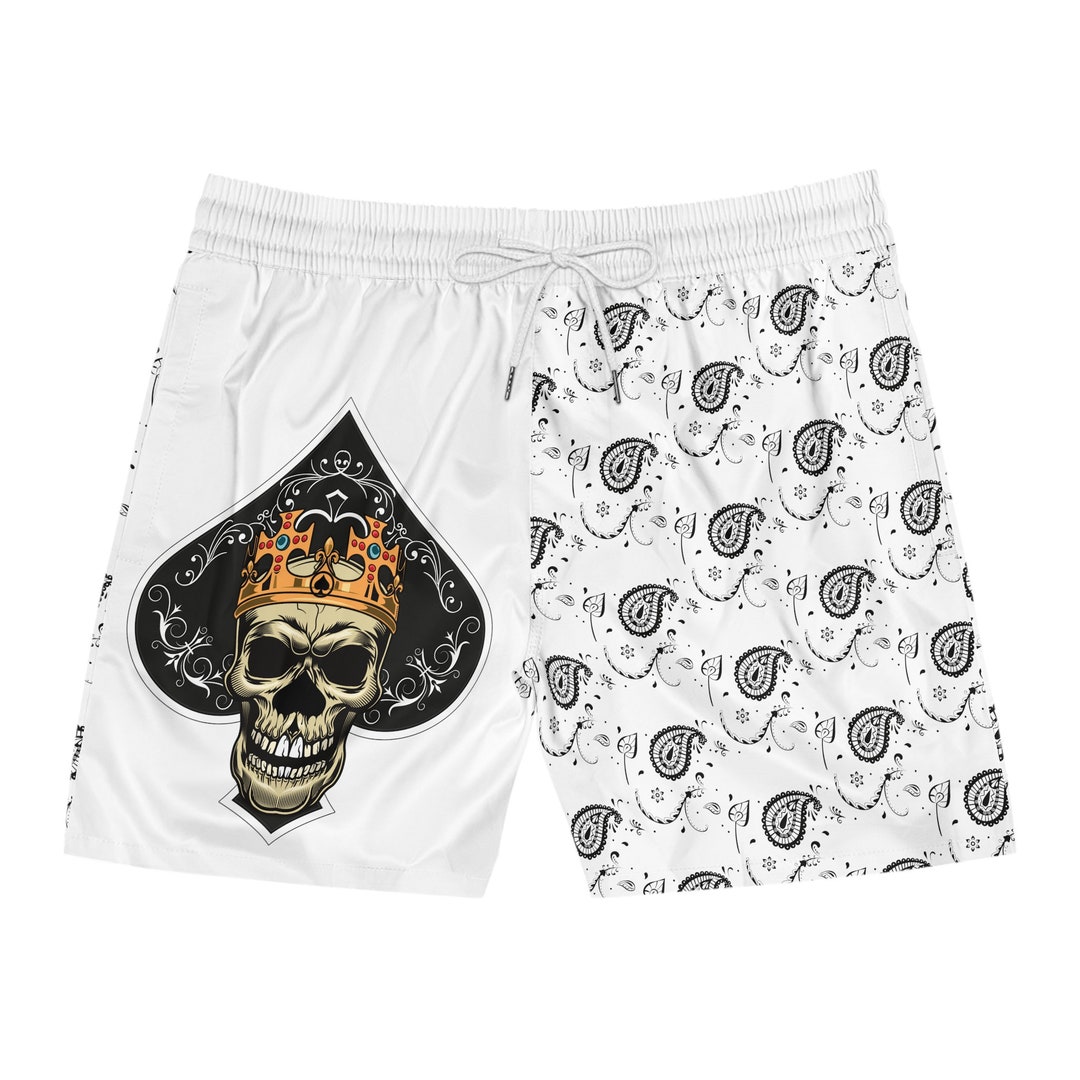 The Crowned King of Spades White and Black Swimming Trunksthe Trendy ...