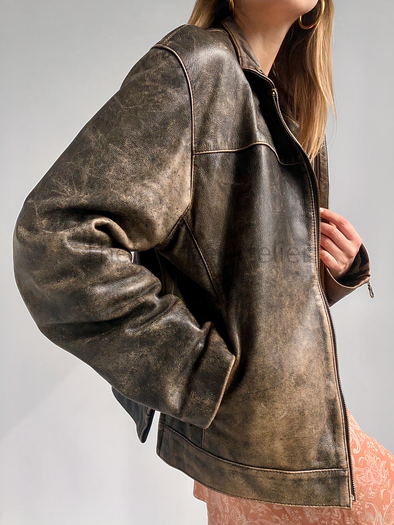 90s Women Vintage Oversized Straight Leather Jacket, Ladies Leather Jacket, Ladies Biker Jacket ...