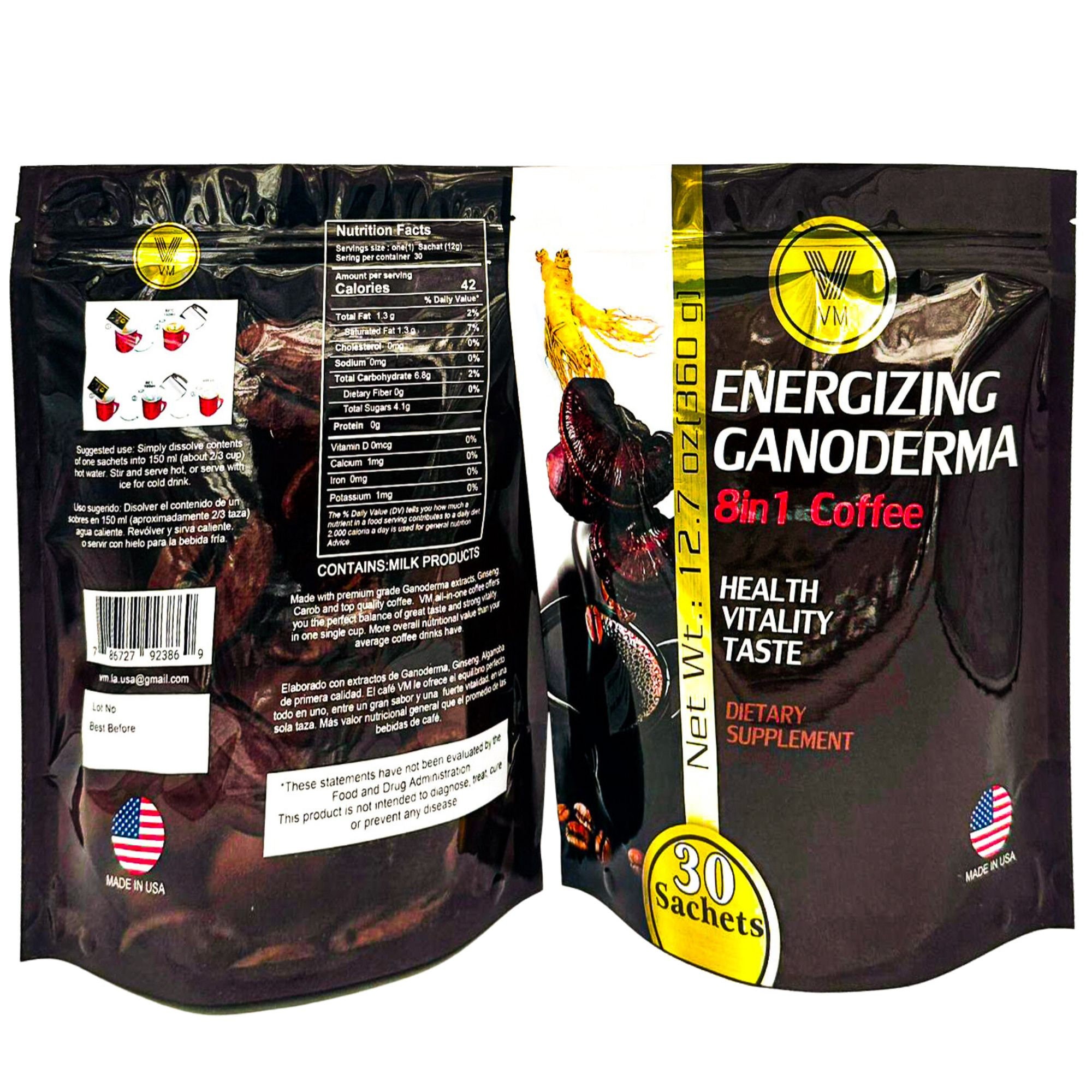 VM Energizing Ganoderma Coffee.reishi With Ginseng & Carbo Mix- Instant ...
