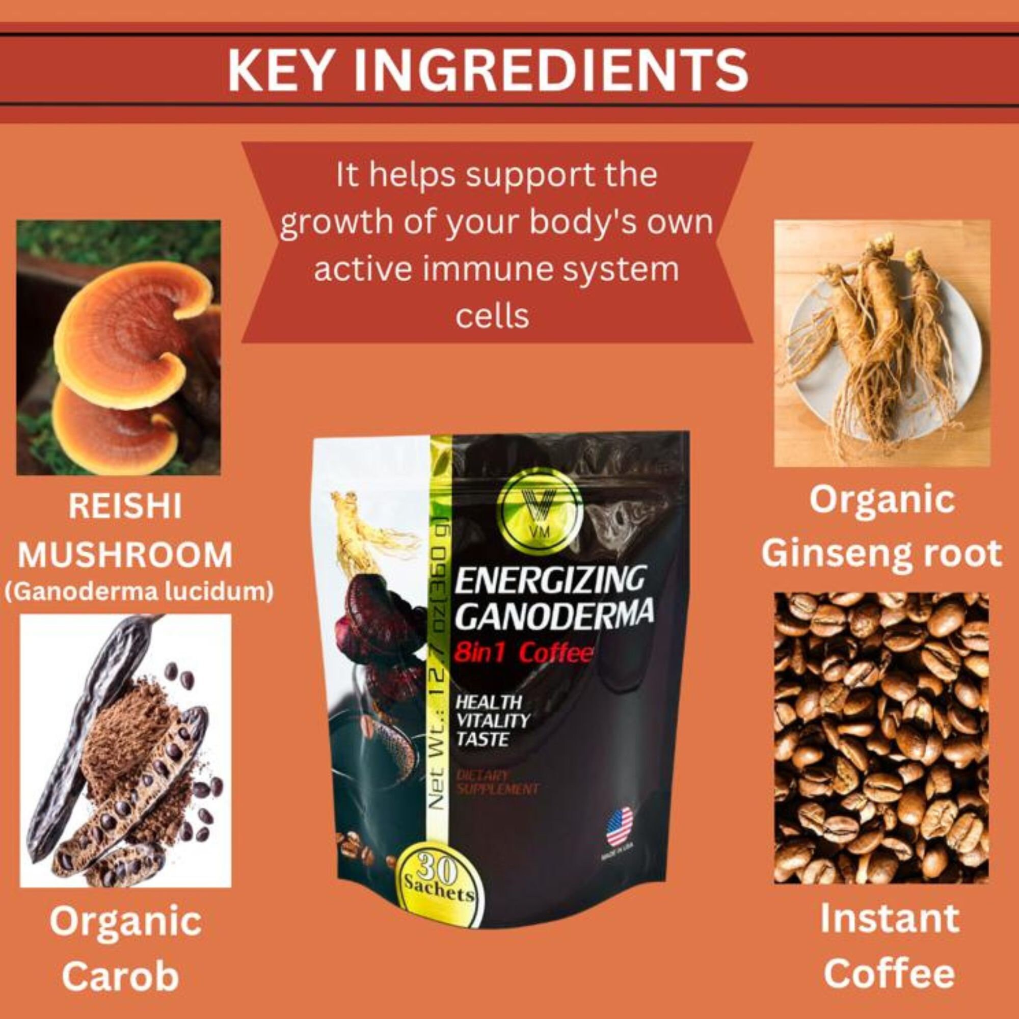 VM Energizing Ganoderma Coffee.reishi With Ginseng & Carbo Mix- Instant ...