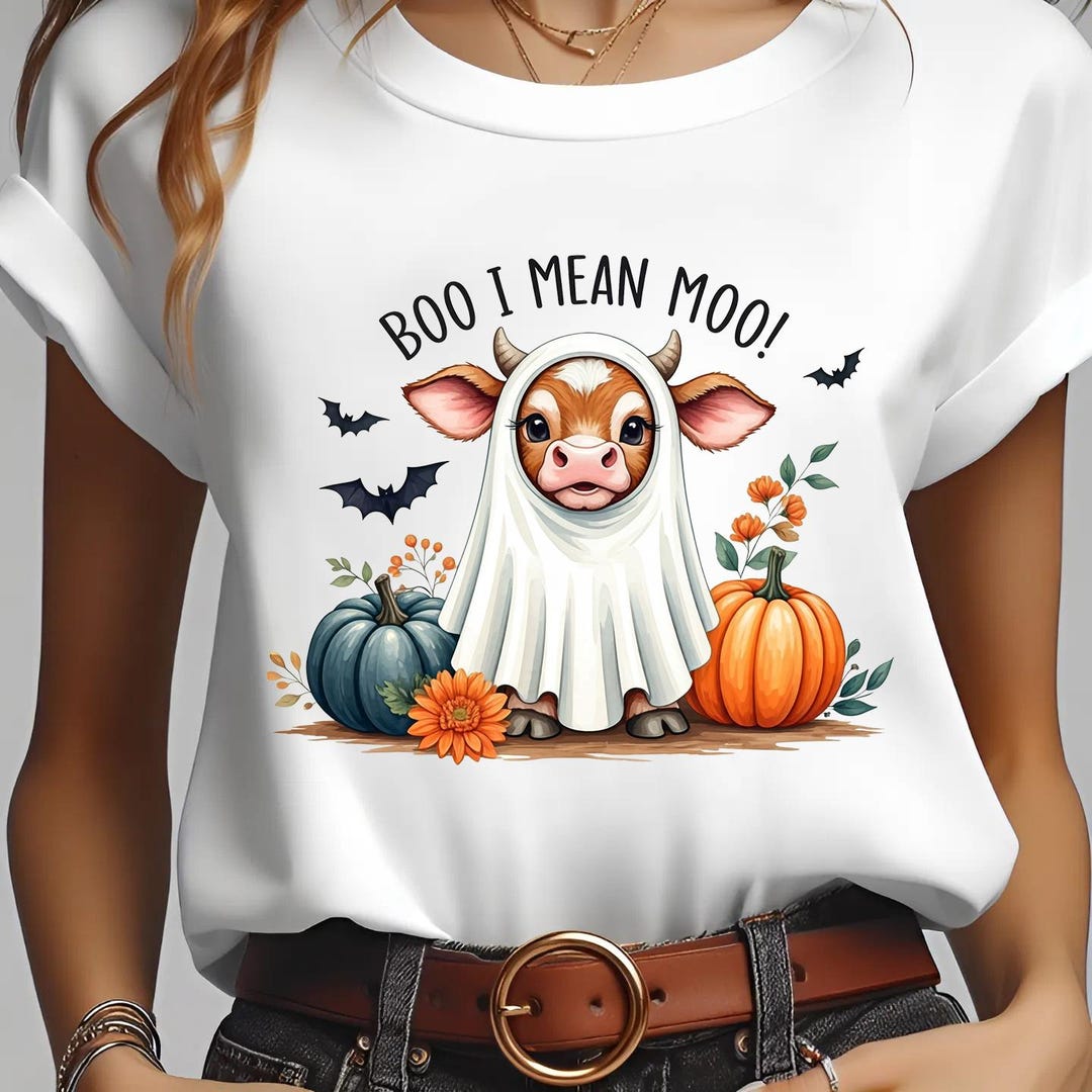 Moo I Mean Boo Png, Spooky Cow Halloween Png, Western Boo Cow Ghost Png ...