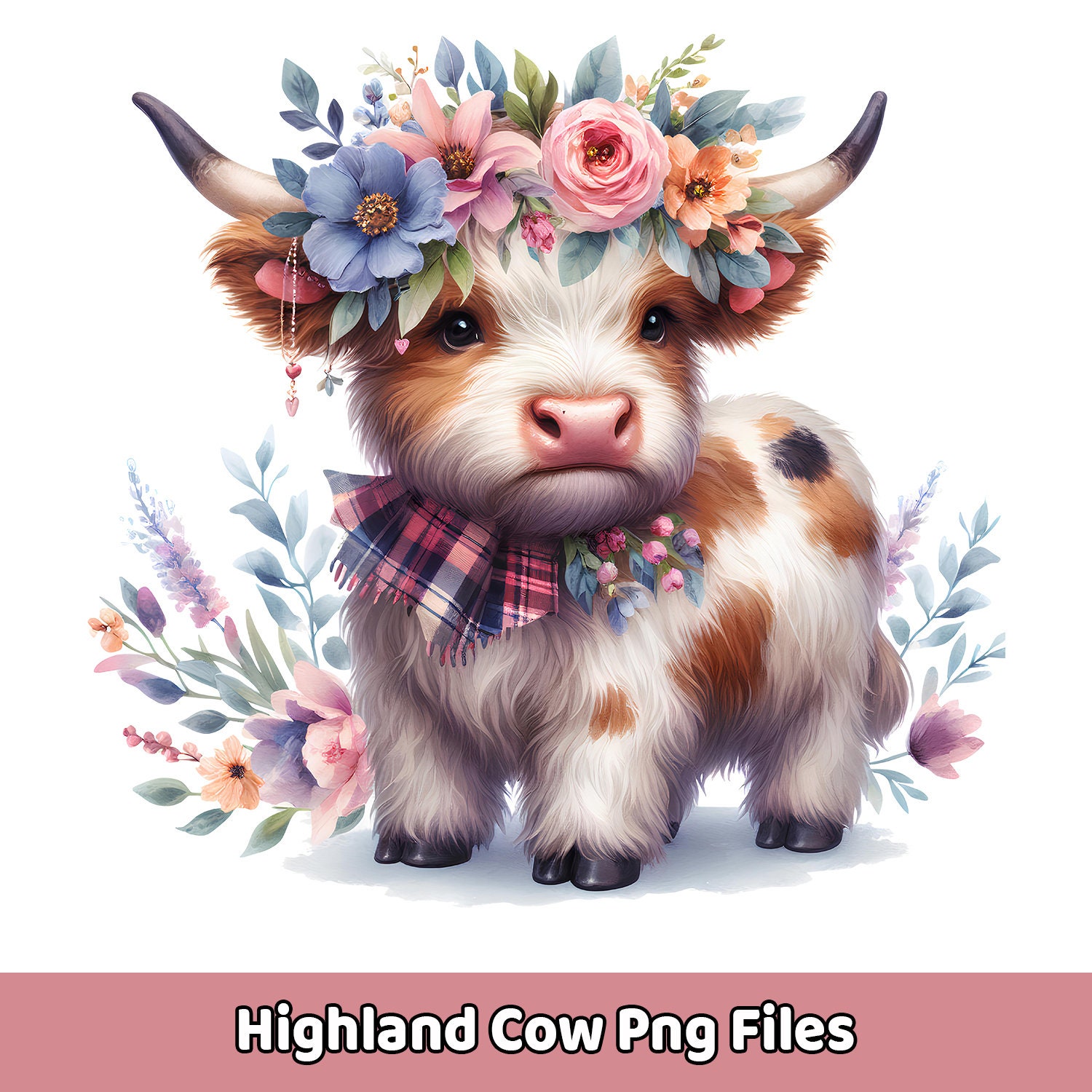 Set of 2, Floral Highland Cow Png, Highland Cow Clipart - Etsy