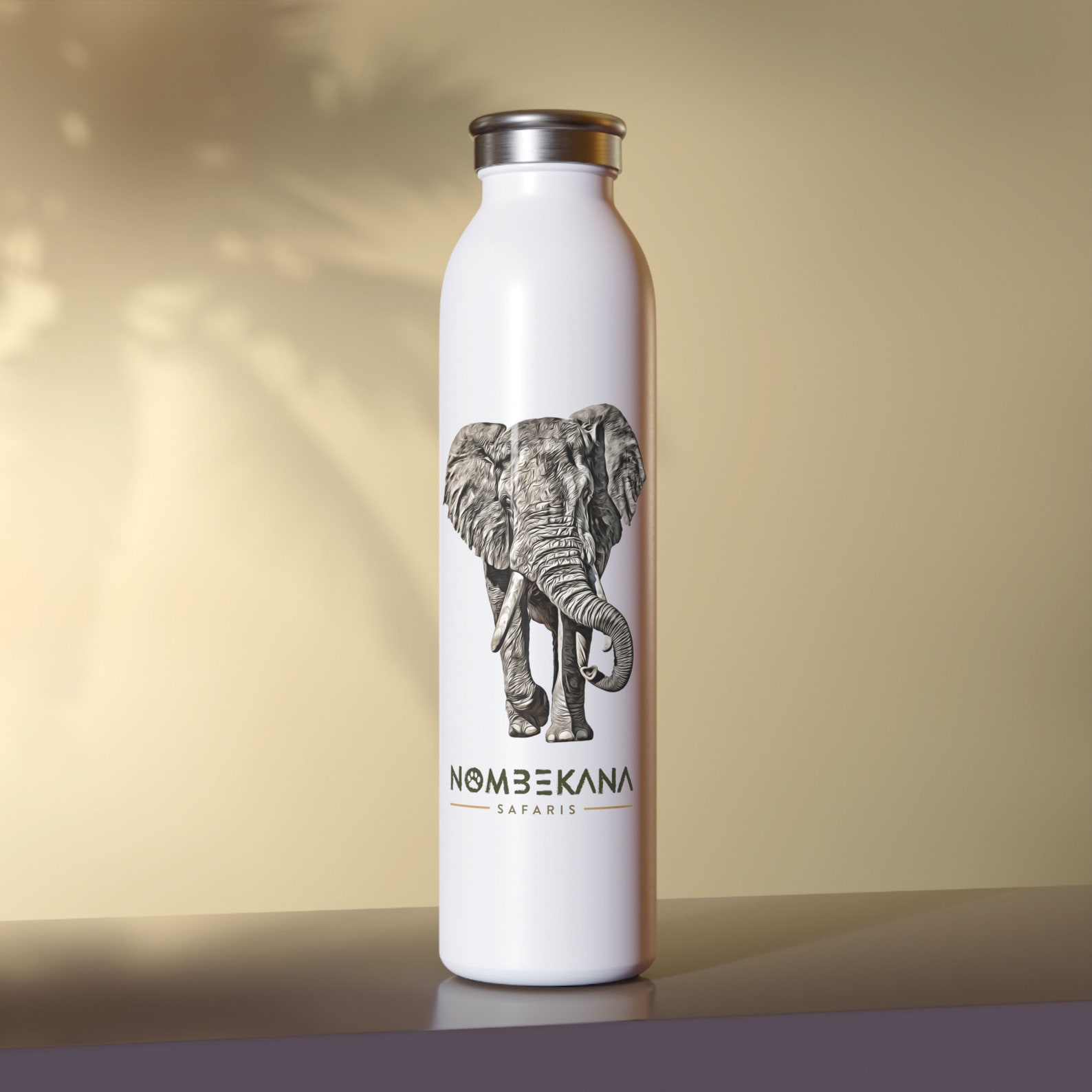 Water Bottle, 20oz Slim - Elephant, Leopard, Lion, Hornbill, Nombekana ...
