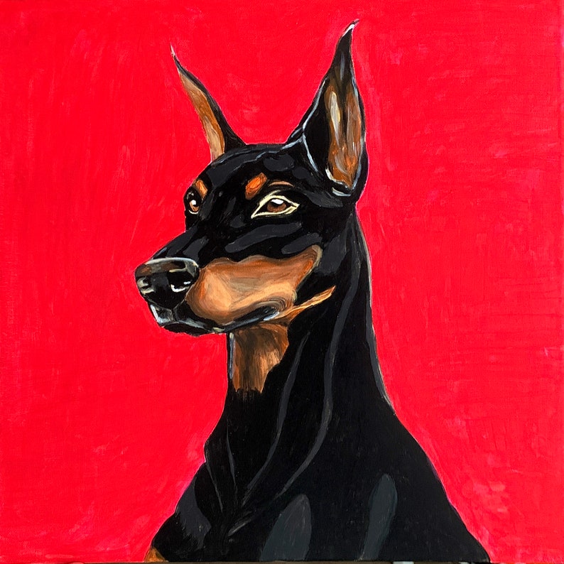 Custom Pet Portrait , Doberman , Hand Painted , Acrylic Painting - Etsy