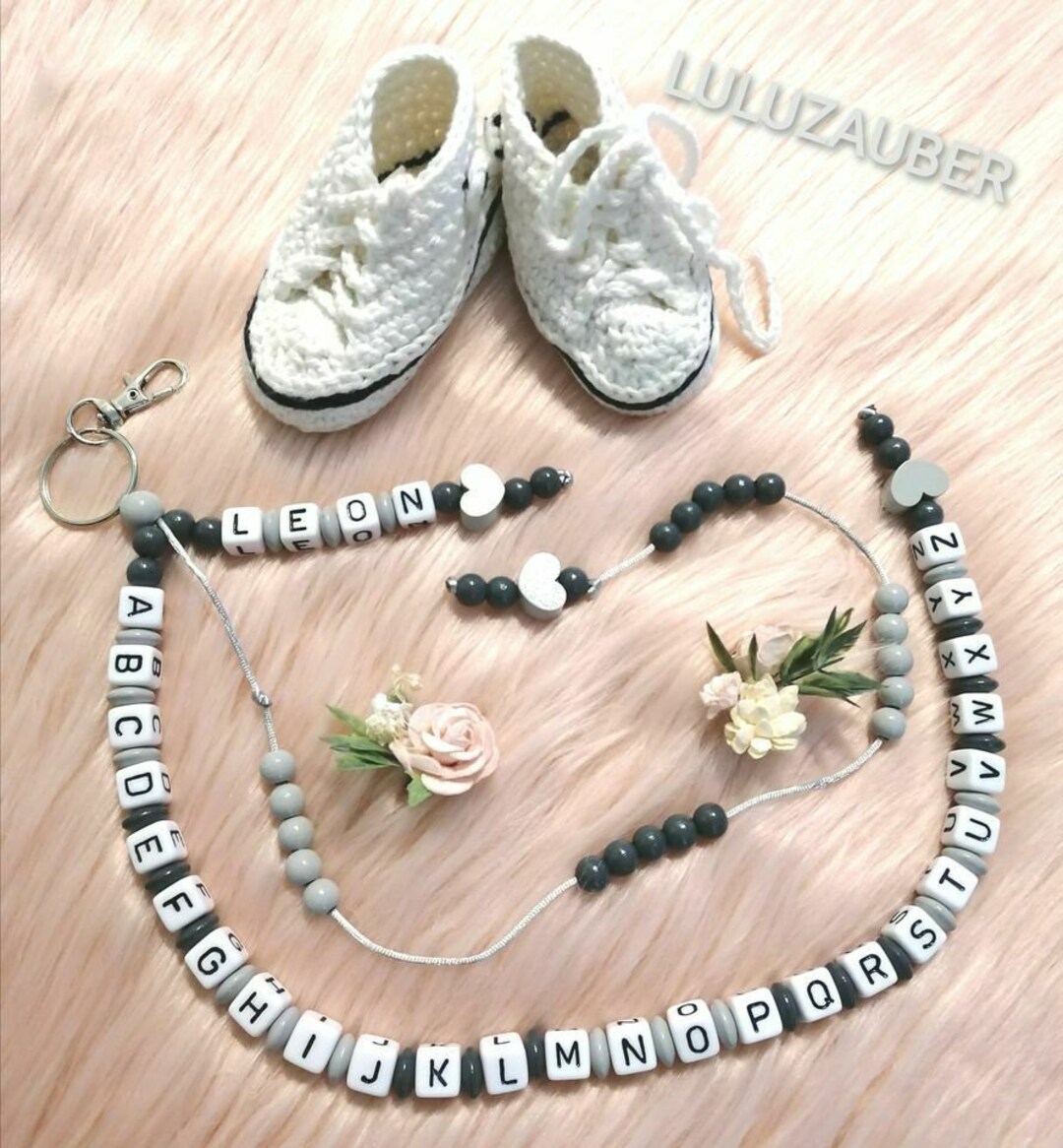 ABC and Arithmetic Chain With Names in Light Gray With Hearts - Etsy