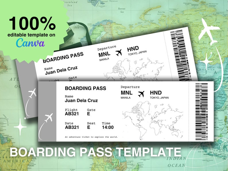 Editable Boarding Pass Template, Boarding Pass, Printable Airplane ...