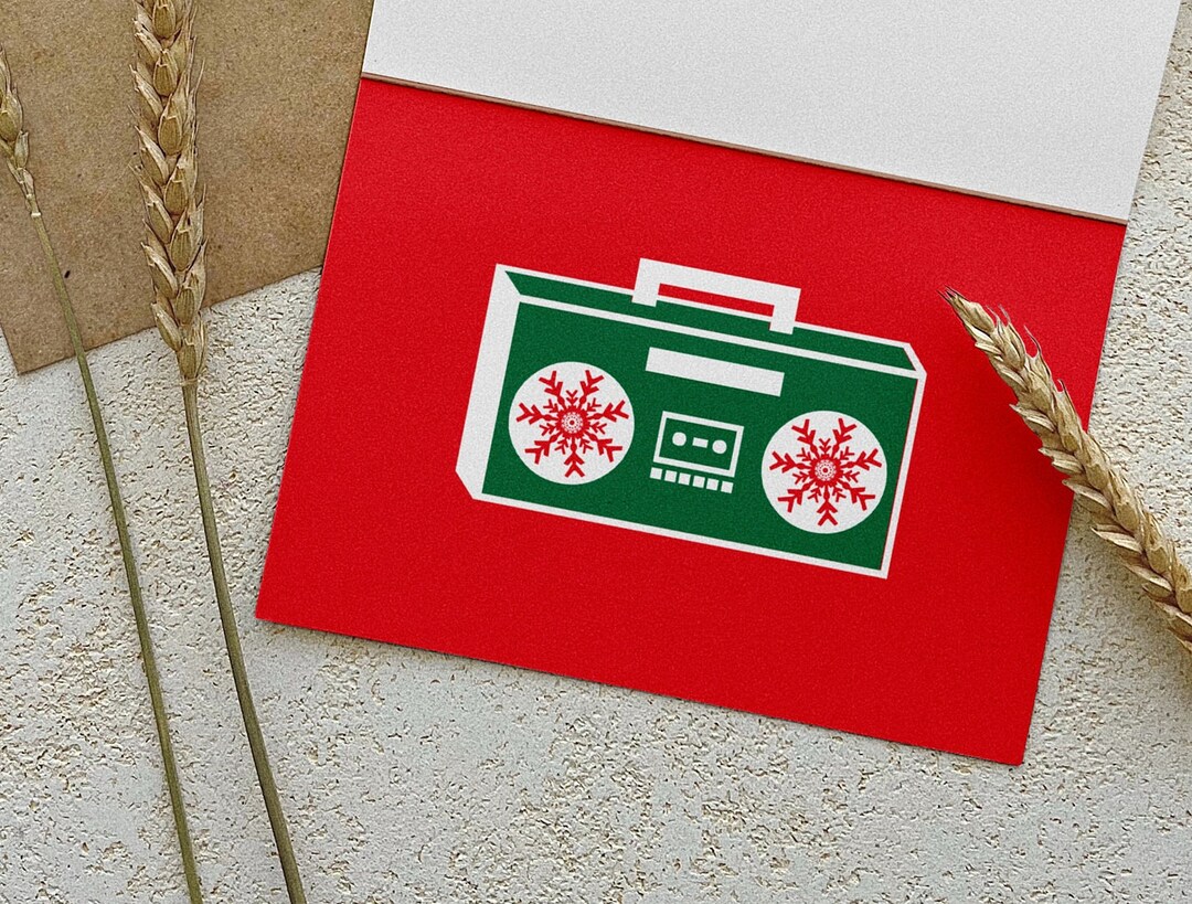 Printable Classic Boombox Christmas Card, Scandi Nordic Brooklyn Retro ...