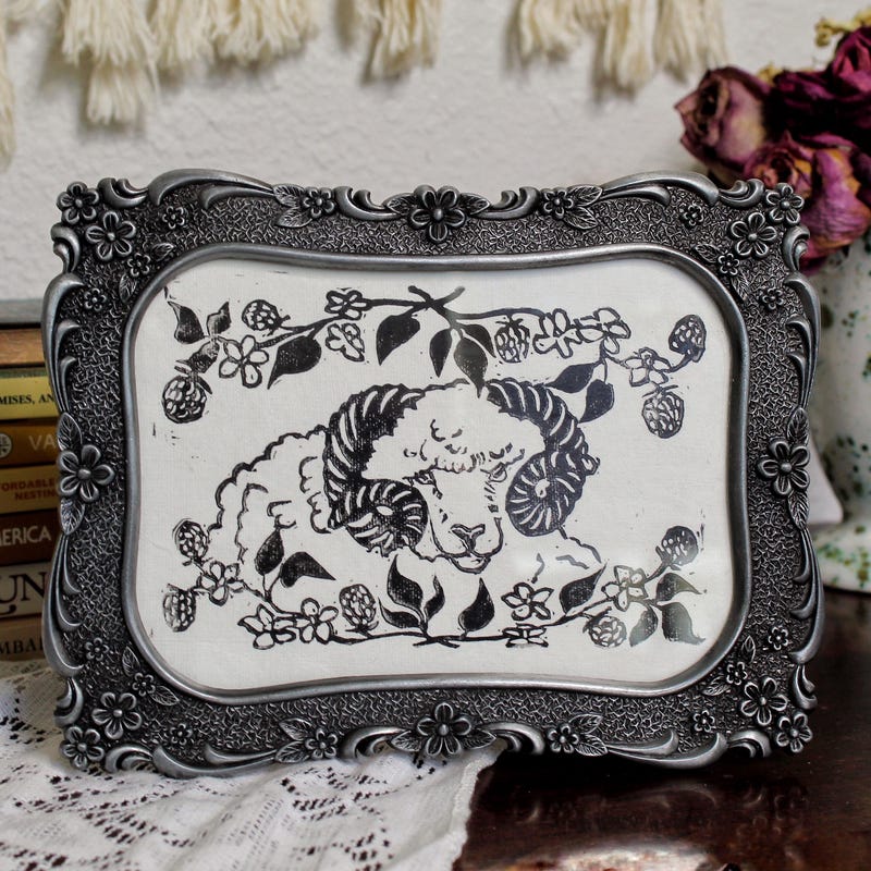 Linocut Print Ram - Etsy