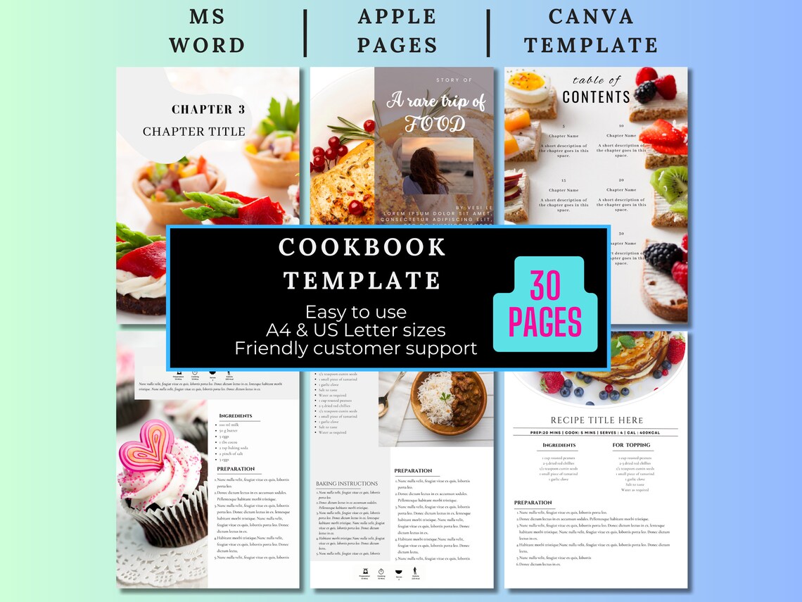 Cook Book Template Microsoft Word Doc, Canva and Mac Pages Formats - Etsy