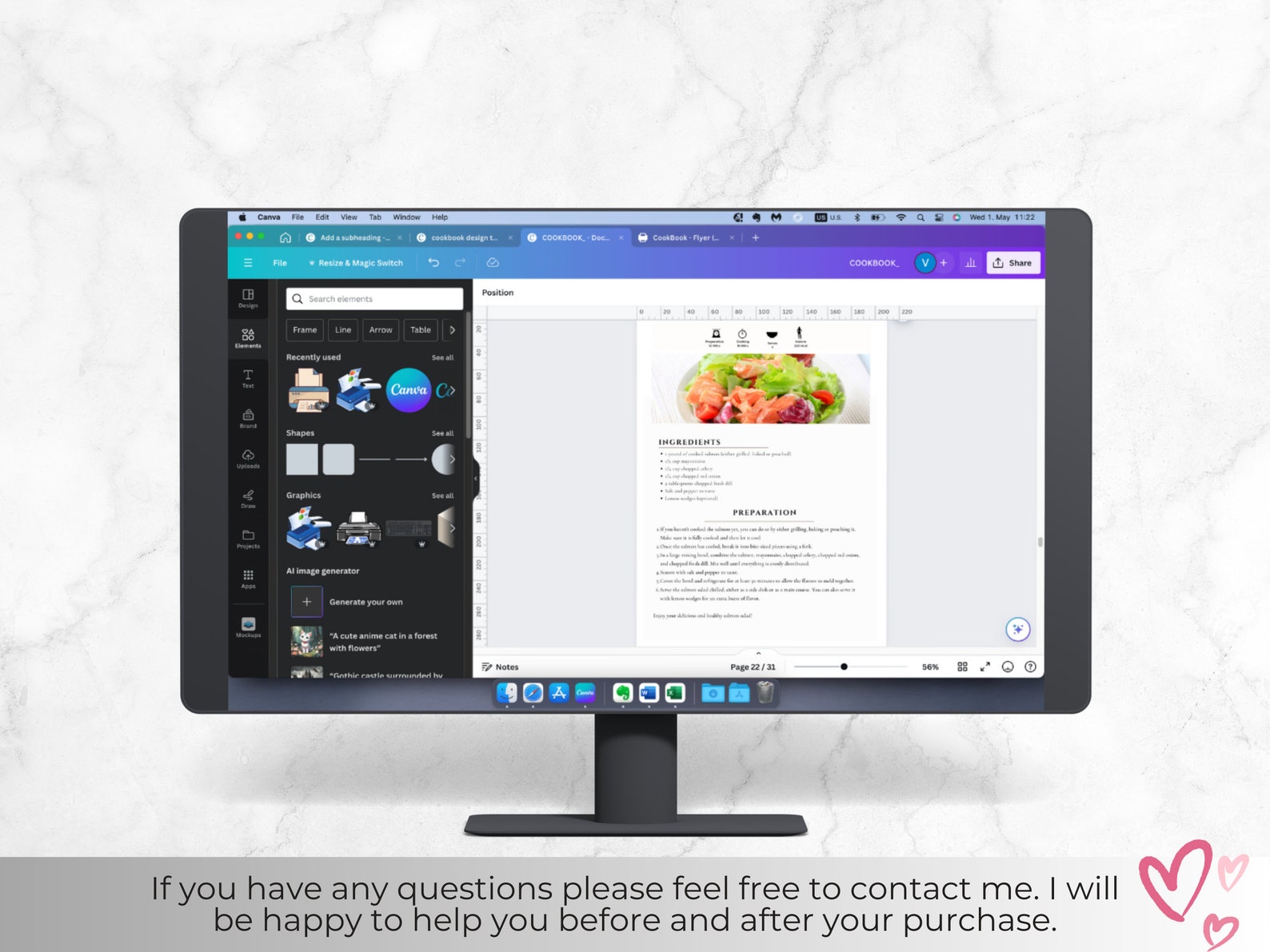 Cook Book Template Microsoft Word Doc, Canva and Mac Pages Formats - Etsy