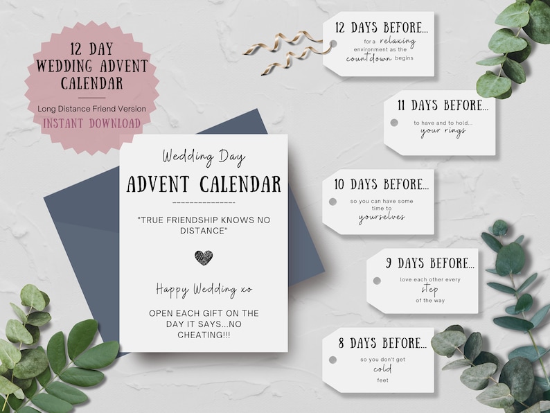 Wedding Advent Calendar: 12 Day Countdown Gift Tags- Distance Friend ...