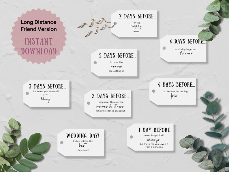 Wedding Advent Calendar: 12 Day Countdown Gift Tags- Distance Friend ...