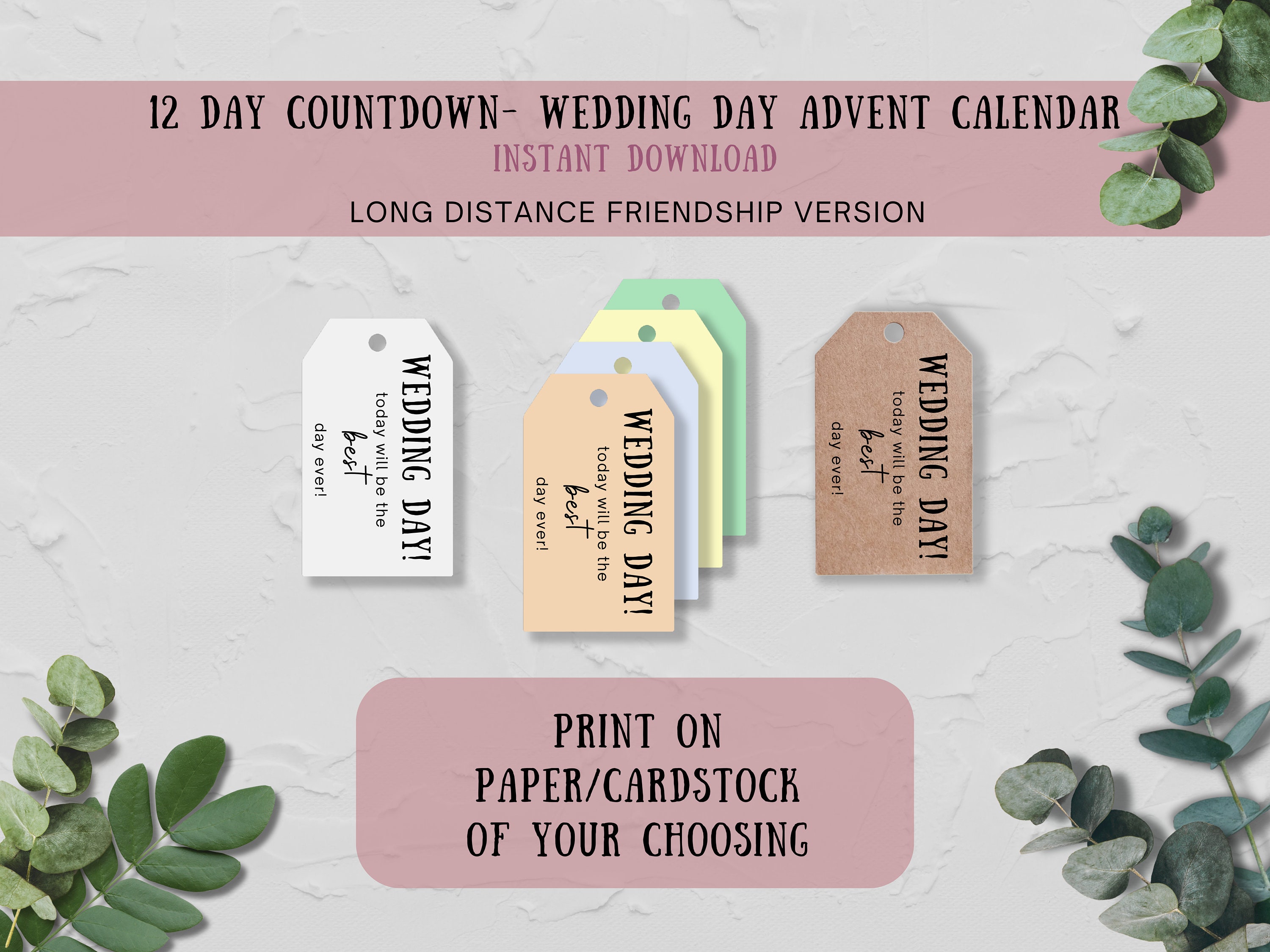 Wedding Advent Calendar: 12 Day Countdown Gift Tags- Distance Friend ...