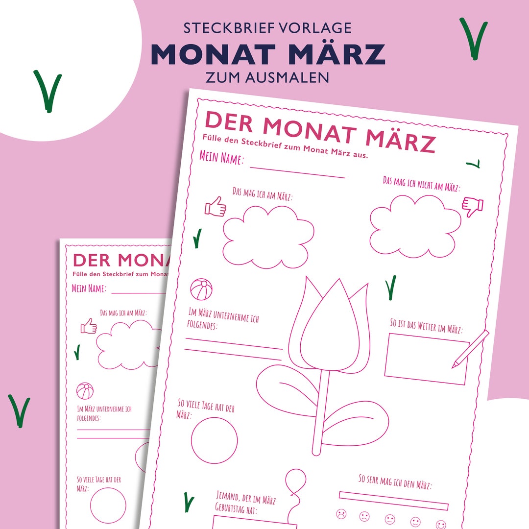 March Profile Digital Template for Coloring - Etsy