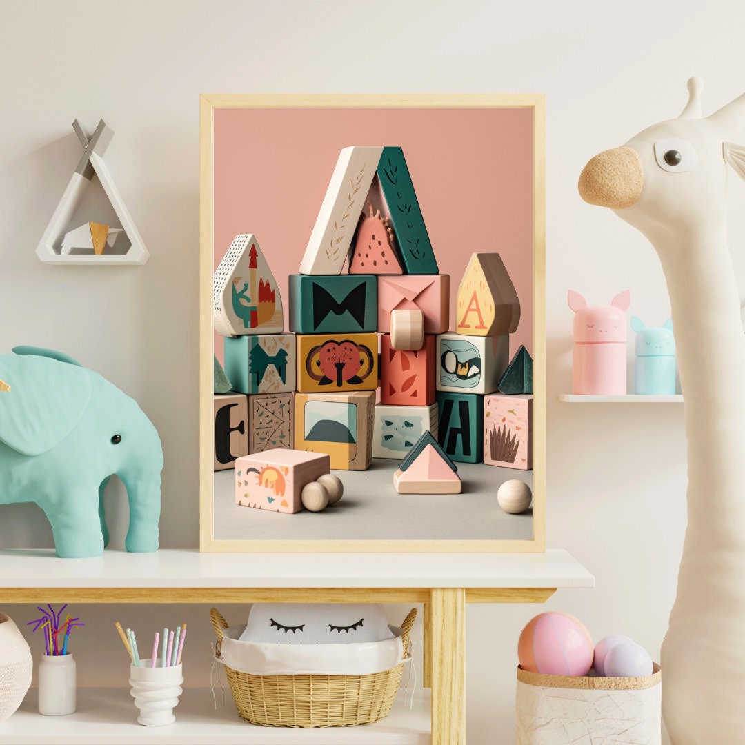 Colorful Boho Modern Children's Alphabet Nursery Building Blocks ...