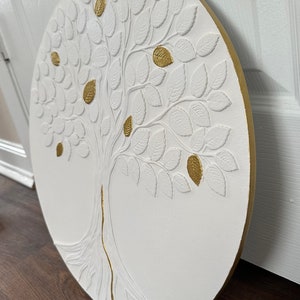 Wall Art Plaster Botanical Bas Relief White Wall Décor Round Wall ...