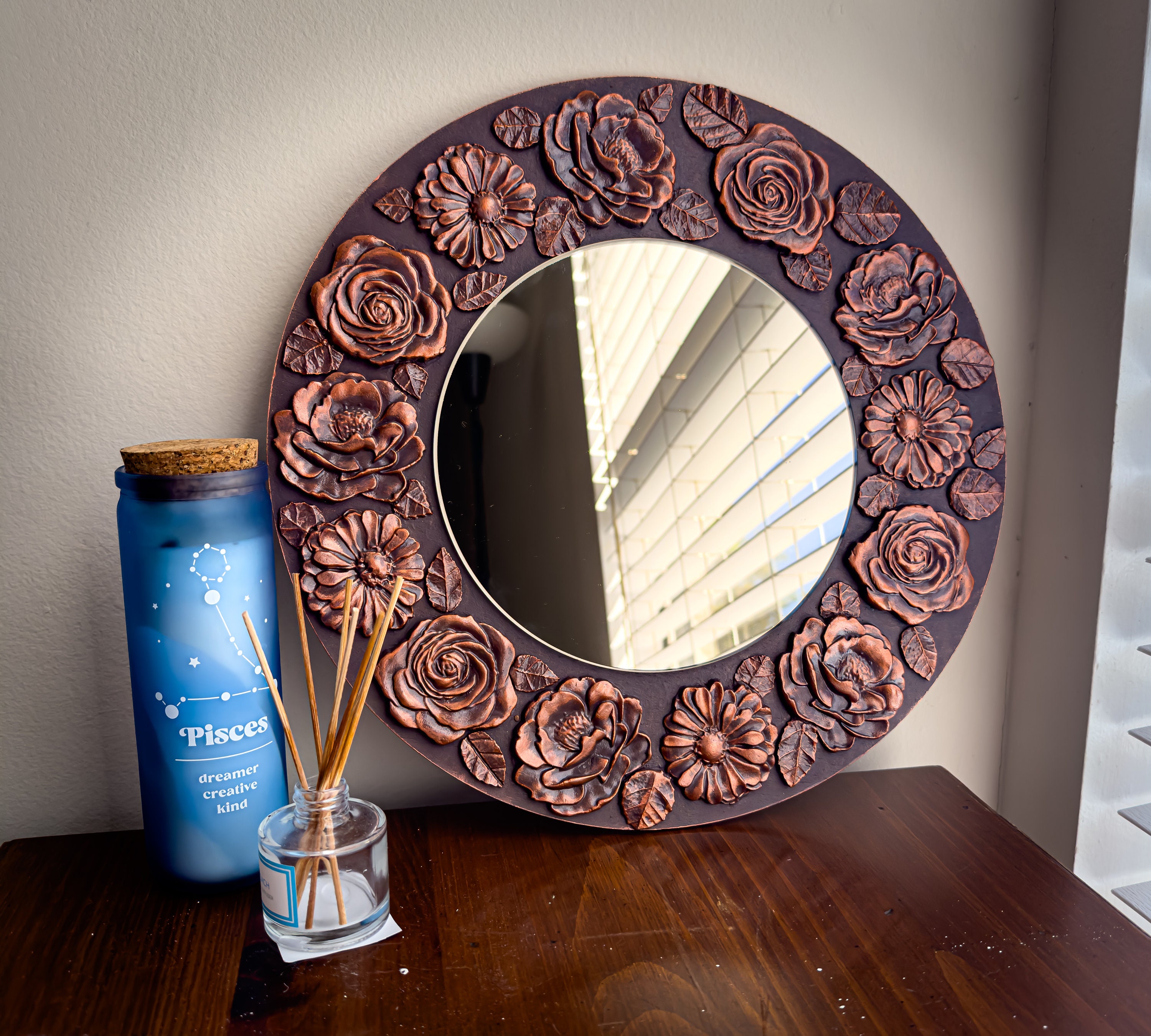 Wall Art Botanical Mirror Wall Décor Round Wall Hanging Sculpture ...