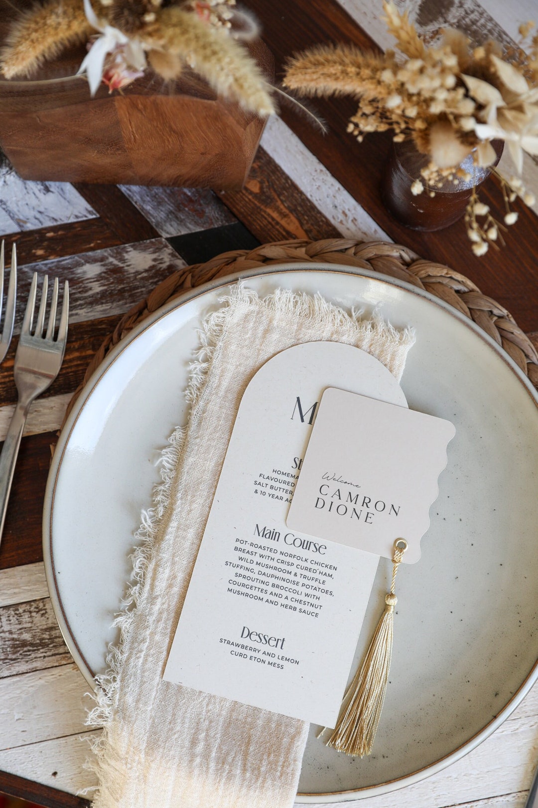 Arched Wedding Place Cards: Boho Tassel, Modern Font - Etsy