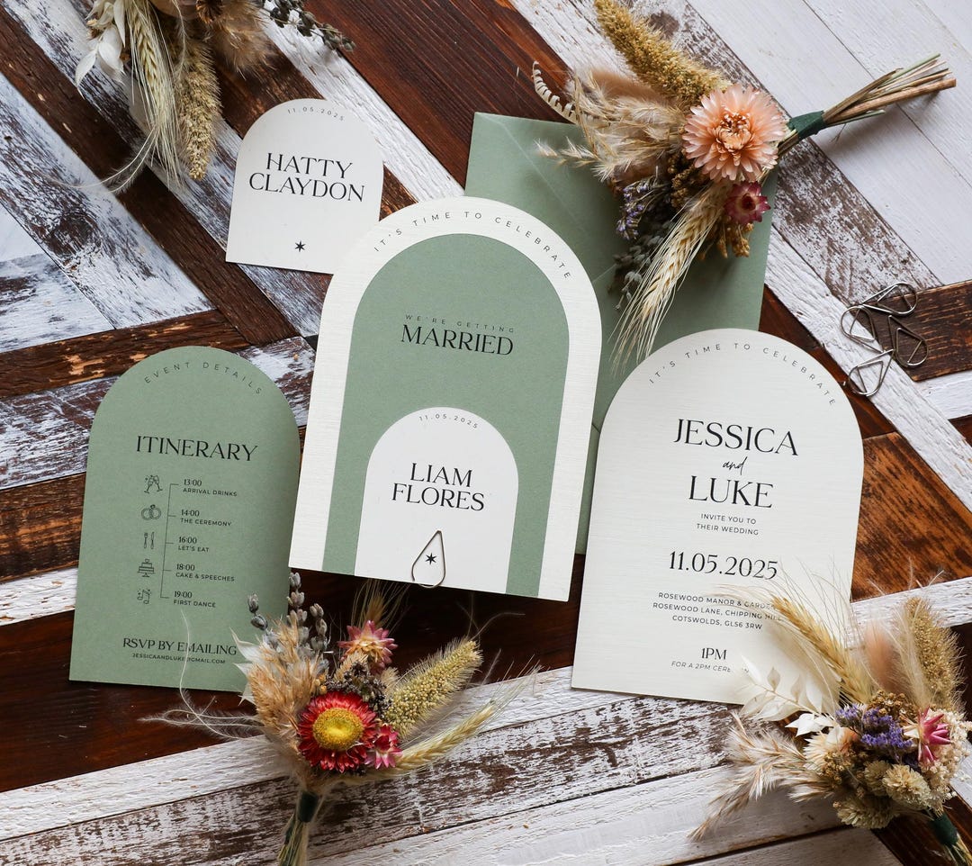Wedding Invitation Suite | Printed Curved Invite | Modern, Luxury, Boho ...