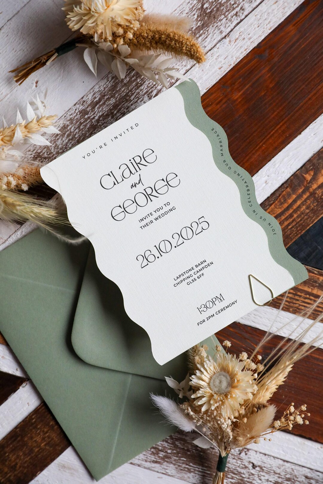 Curved Wedding Invitation: Modern Boho Design With Envelopes - Etsy