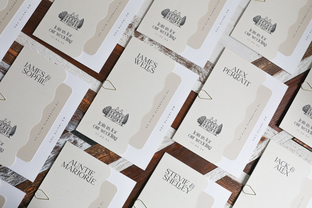 Printed Curved Wedding Invitation Suite: Modern Boho Design - Etsy
