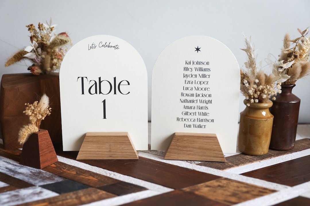 Printed Double-sided Tables Numbers for Weddings | Arched & Wavy Shape ...