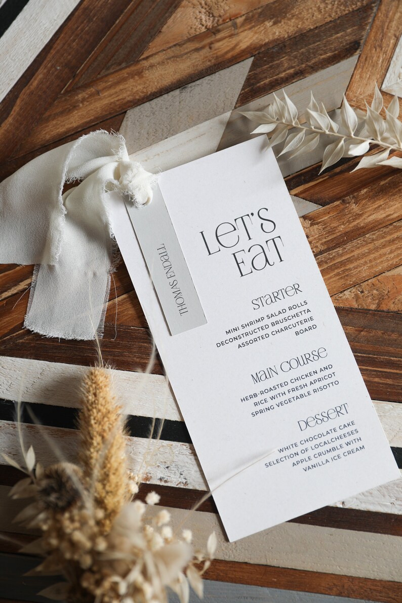 Personalised Printed Menu With Guest Names for Wedding Modern, Luxury ...