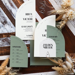 Curved Wedding Invitation Suite: Modern Boho Design, Envelopes Included ...