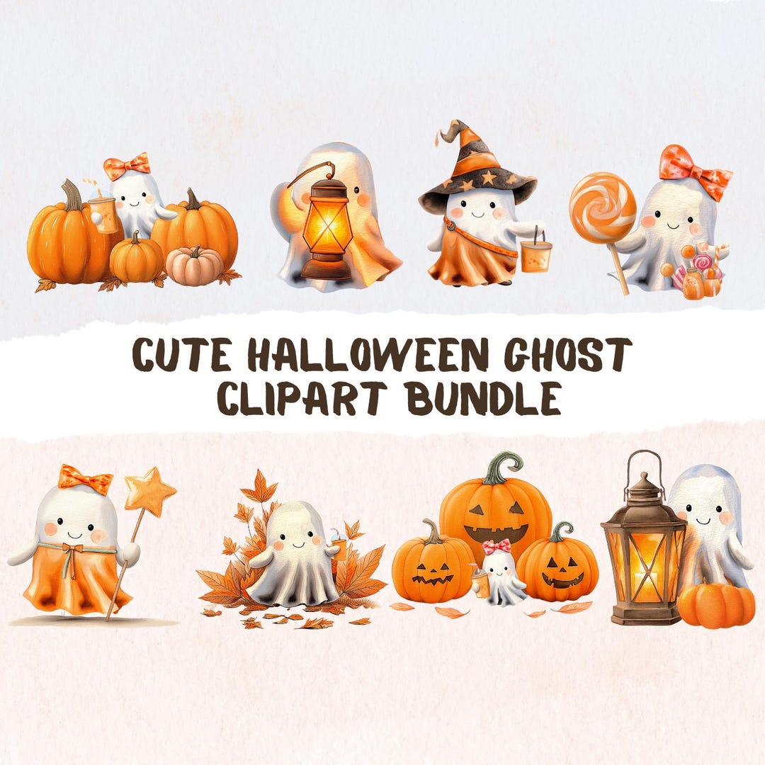 Halloween Cute Ghost Clipart Bundle: Spooky Ghost PNG Bundle (11 Files ...