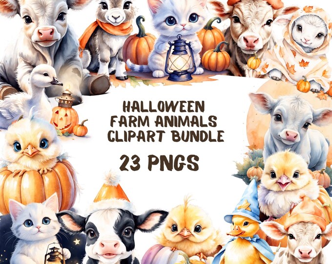Farm Animals Halloween Clipart, Farm Clipart Set, Cottagecore Theme ...