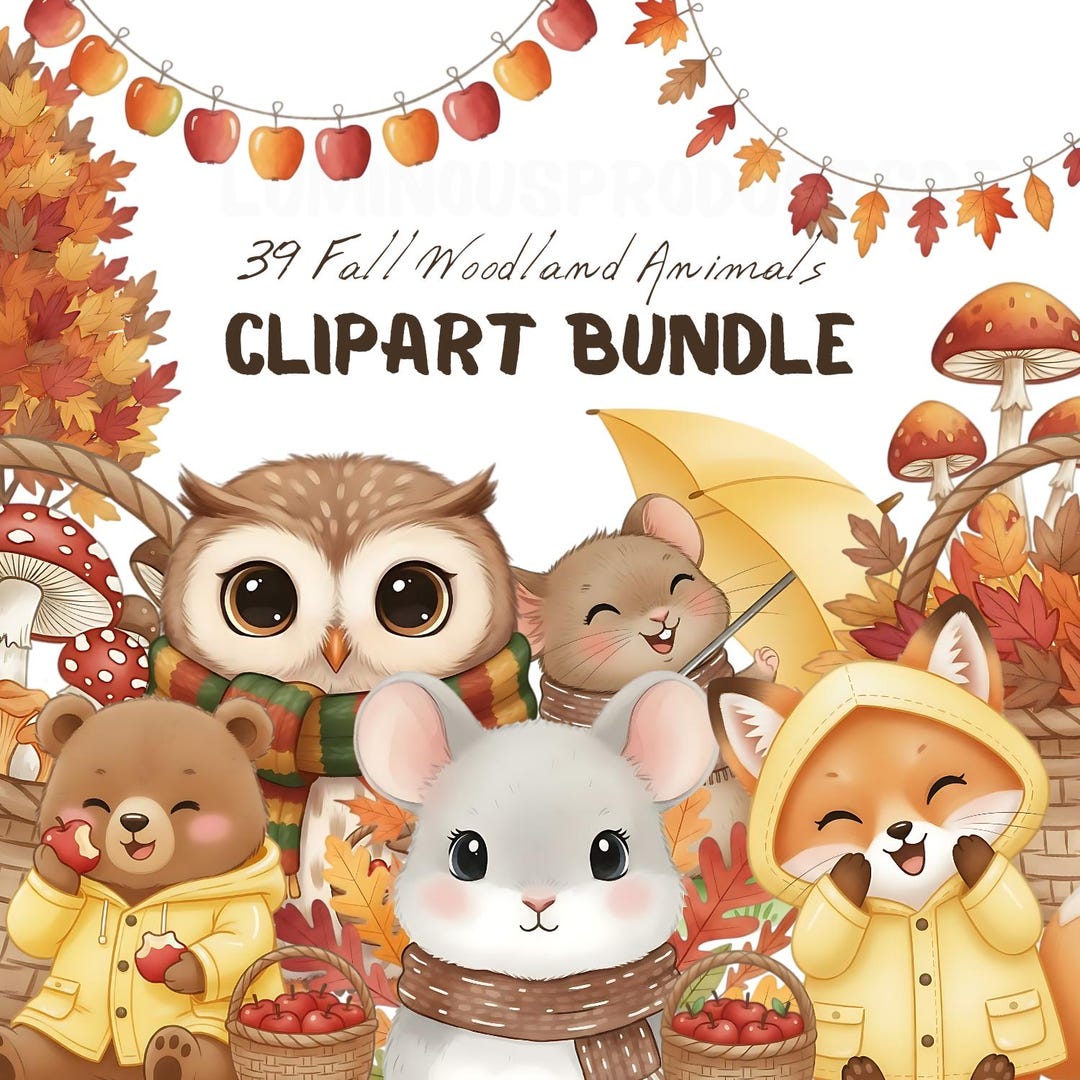 Cute Fall Woodland Clipart Bundle, Autumn Forest Animals PNG, Cozy ...