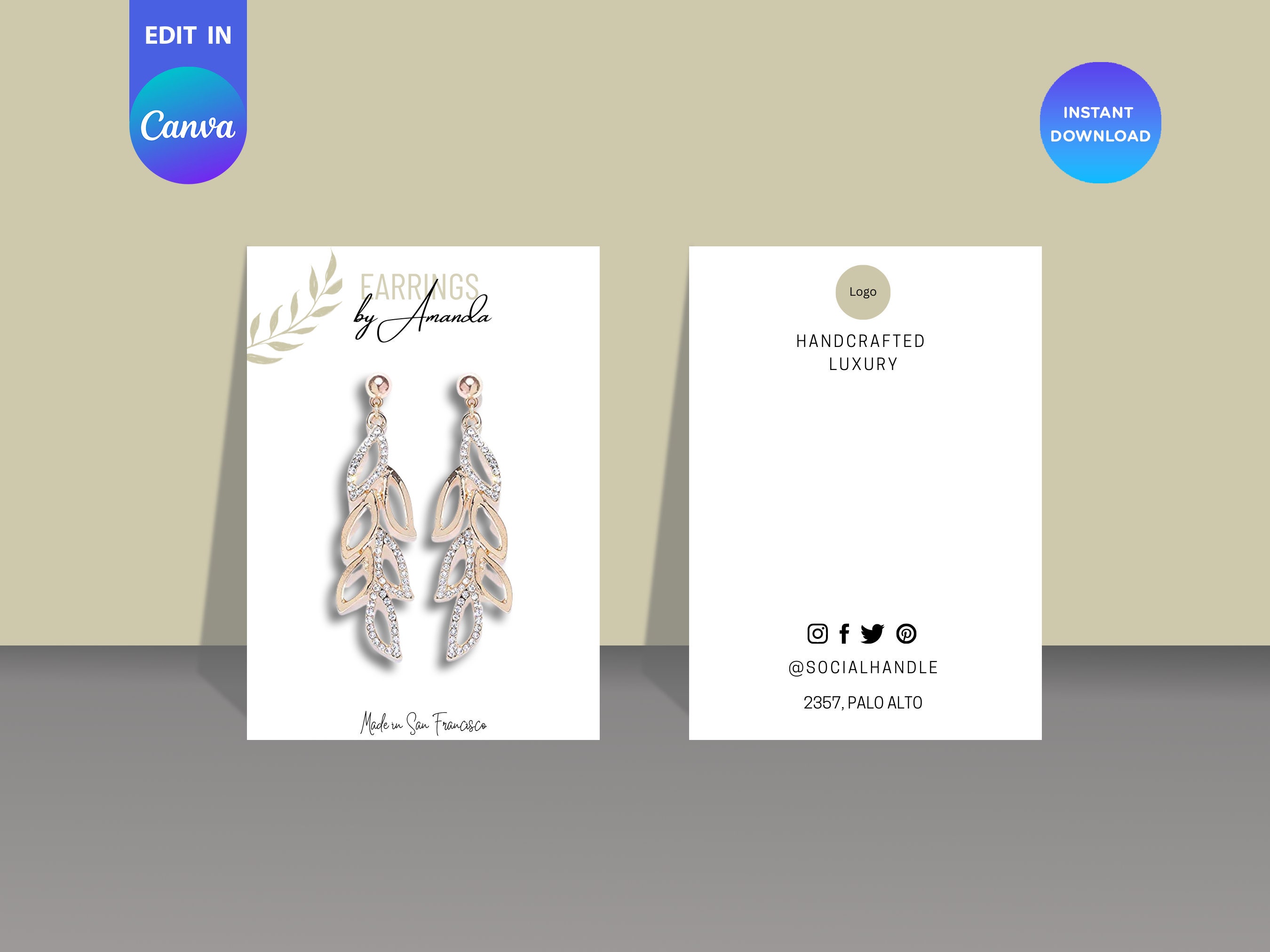 PRINTABLE Earring Card Template Editable Earring Display Card Earring ...