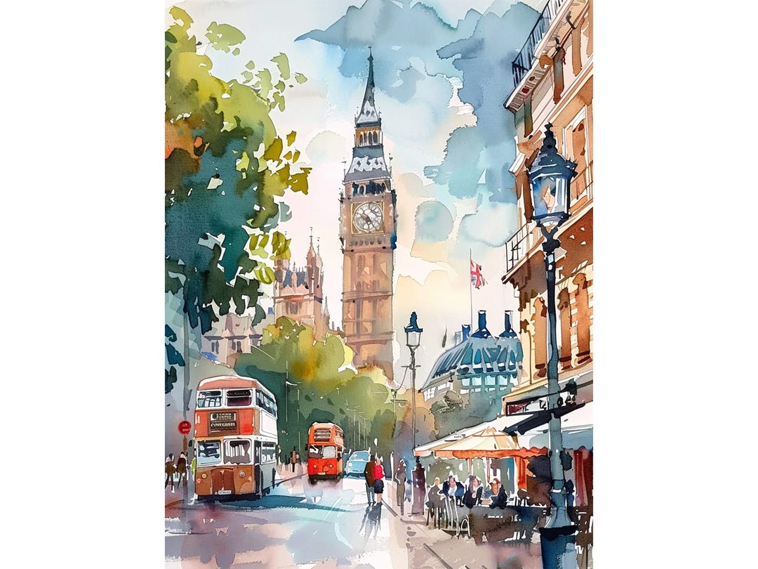 London Cityscape Watercolor Painting Big Ben Art Print England ...
