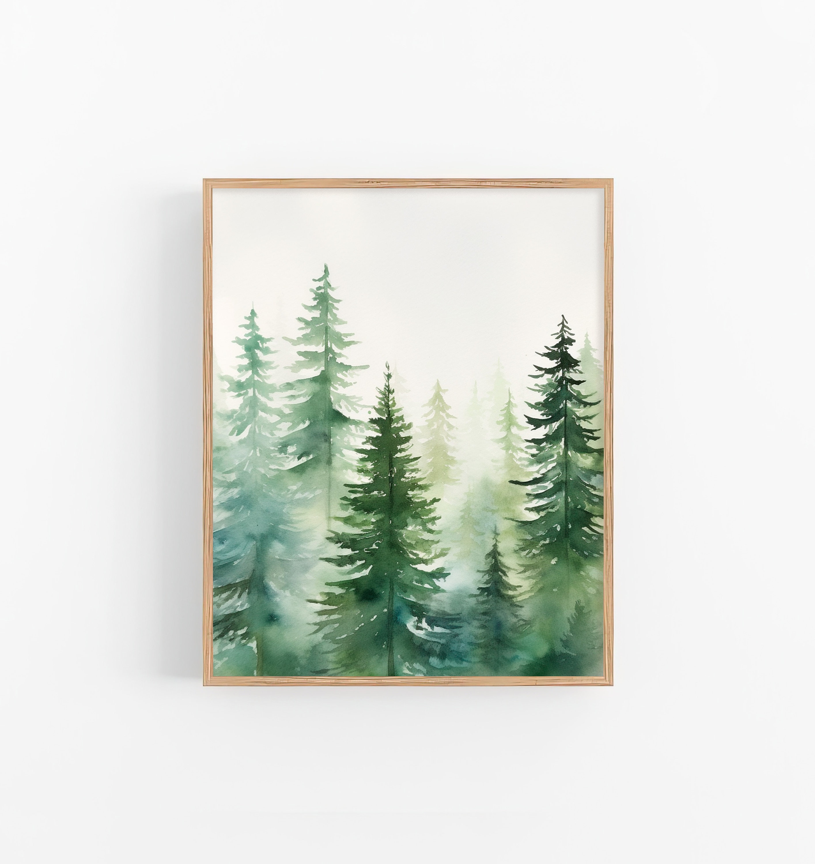 Pine Trees Forest Wall Art Print Evergreen Trees Watercolor Painting ...