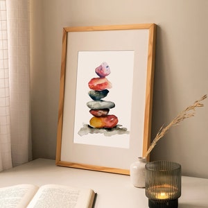 Balancing Stones Watercolor Art Print Meditation Wall Art Yoga Art ...